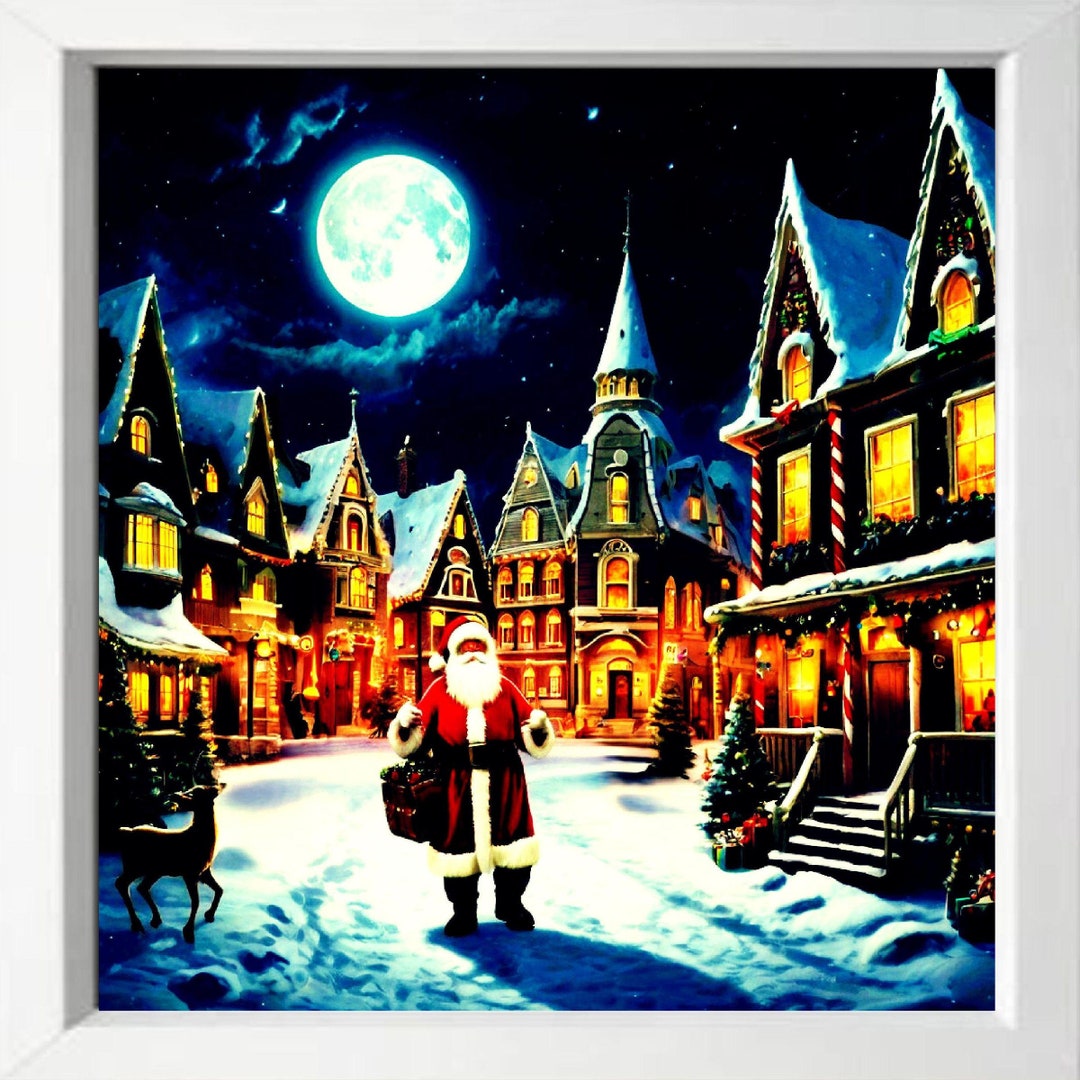 Santa Claus is Coming to Town Wallart, Charming Scenery Artwork ...