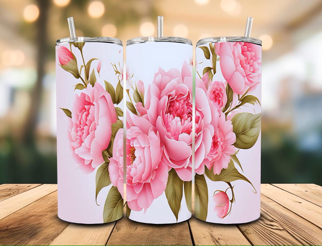 Pink Peonies 16 Oz Thermal Sublimation Tumbler, Flowers, Love, Beauty ...