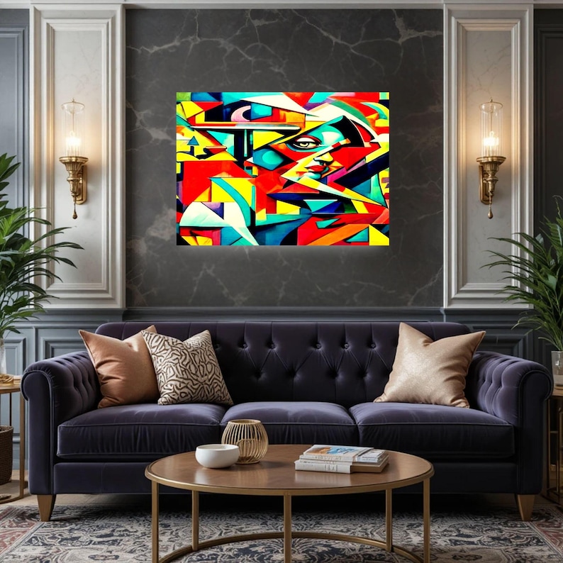 Canvas the Face Picasso Style Cubism, Abstract Rainbow Artwork, Wall ...