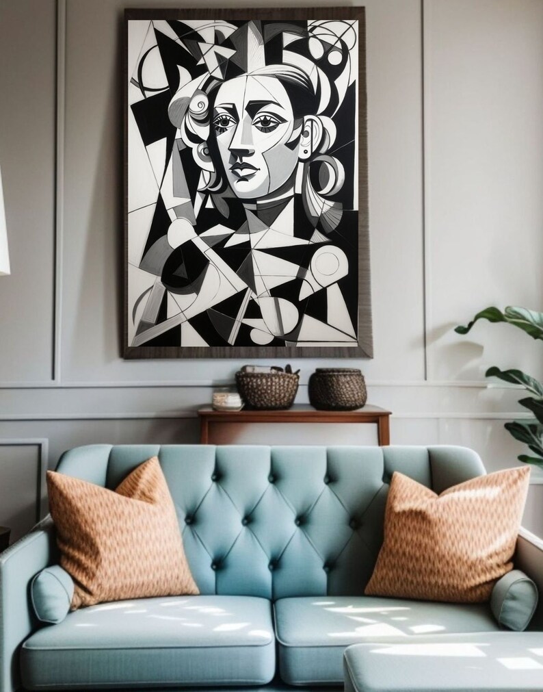 Abstract Black and White Cubism Wall Art, Digital Design, Picasso Style ...