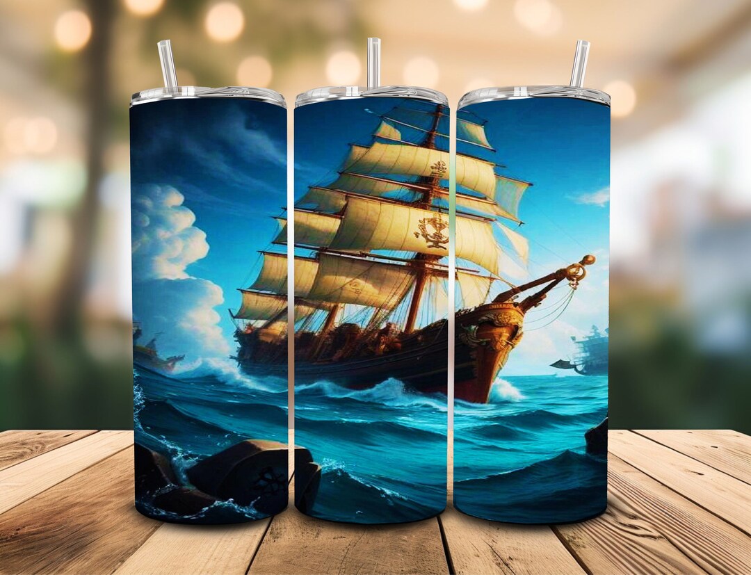 Vintage Pirate Ship Printable 20 Oz Skinny Sublimation Tumbler Wrap ...
