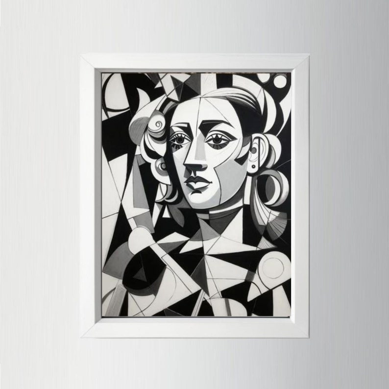 Abstract Black and White Cubism Wall Art, Digital Design, Picasso Style ...