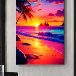 Sunset-sunrise on the Beach Wall Art, Printable Artwork, Digital Design ...