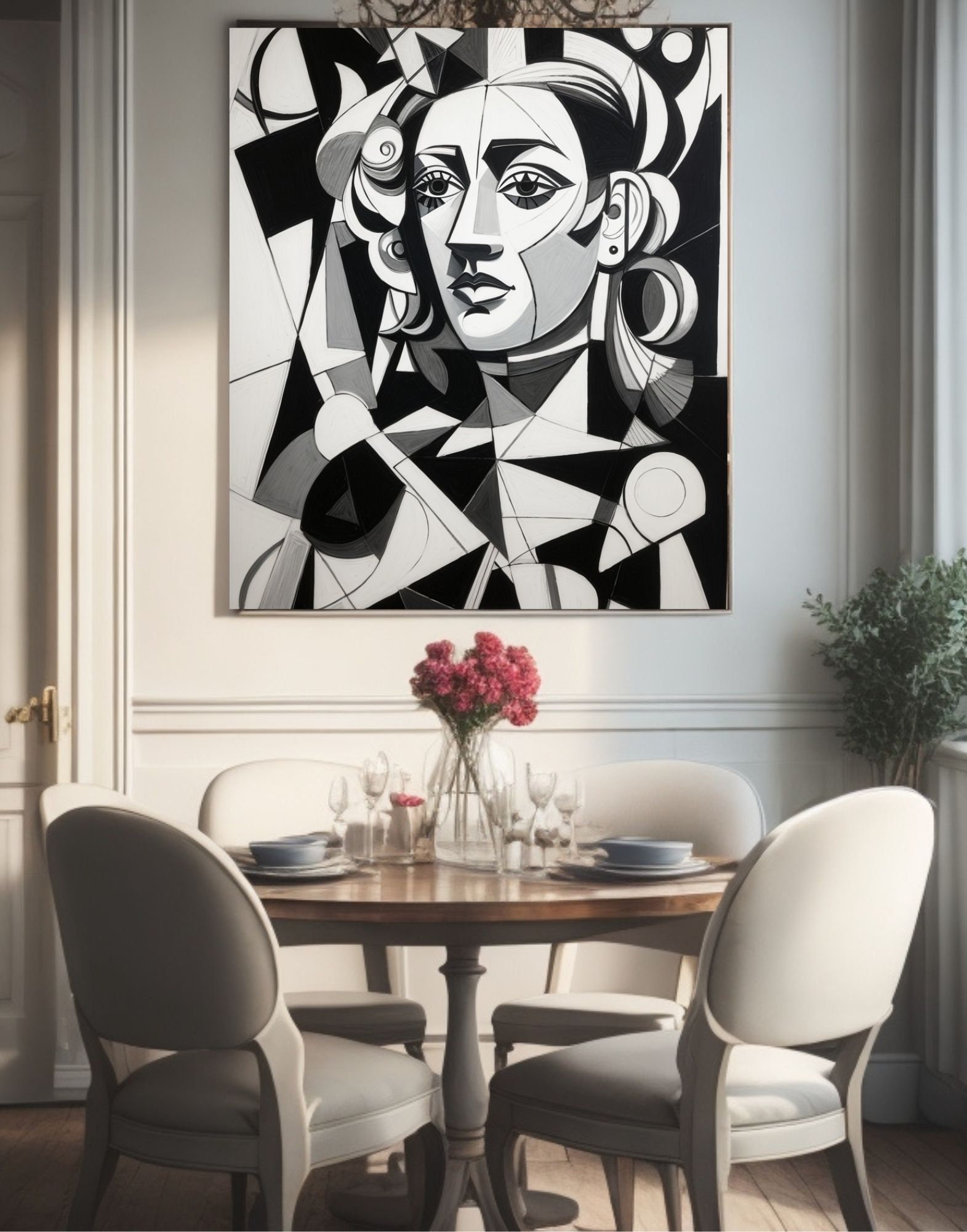 Abstract Black and White Cubism Wall Art, Digital Design, Picasso Style ...