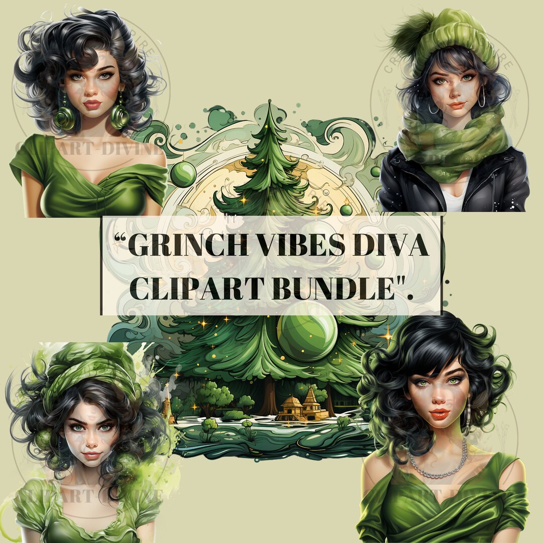 Grinch Vibes Diva Clipart, Grinch PNG, Imágenes Prediseñadas de Navidad, Descarga Digital ...