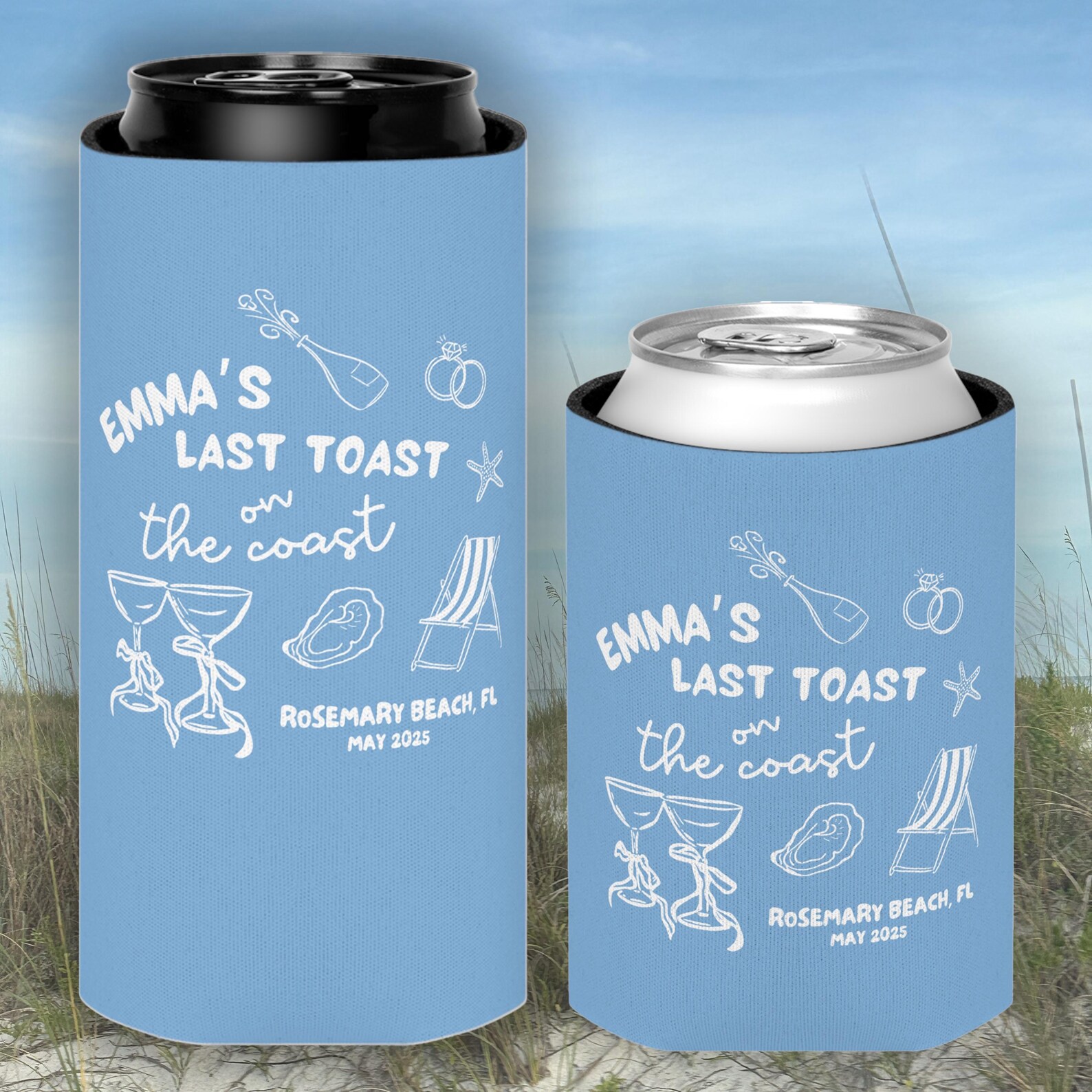 Custom Last Toast on the Coast Can Coolers, Gingham Bachelorette Party ...