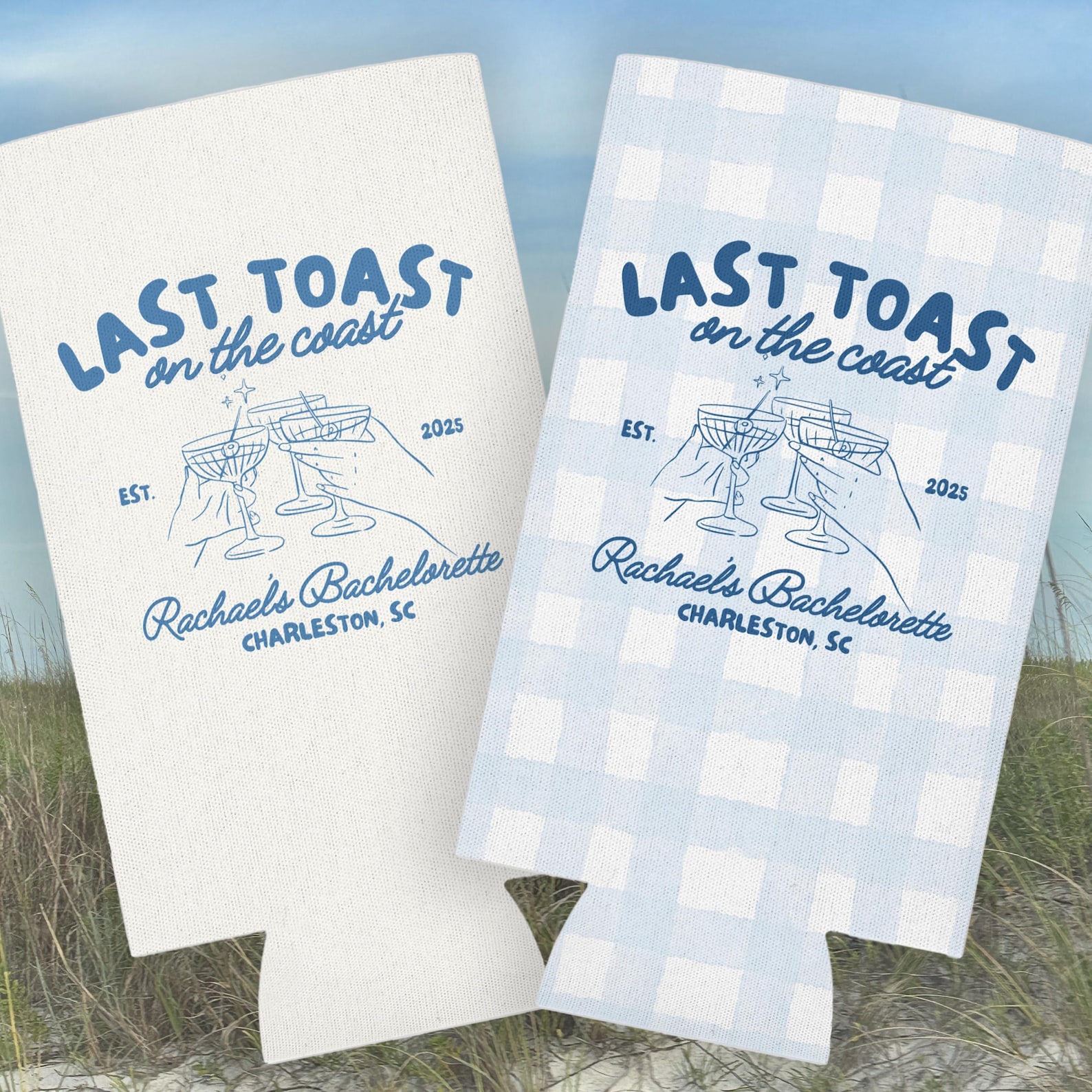 Custom Last Toast on the Coast Can Coolers, Gingham Bachelorette Party ...