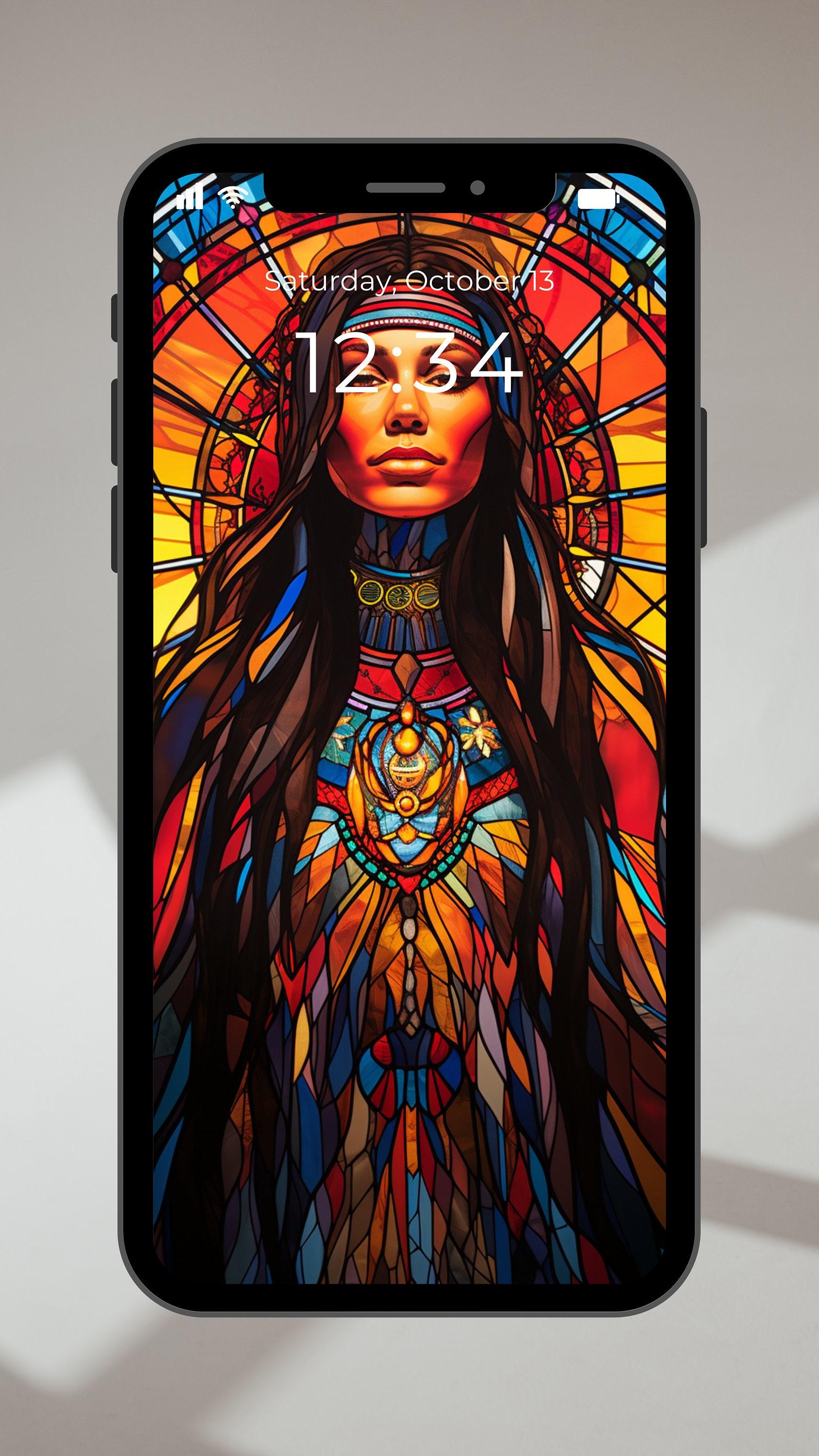 3 Phone Backgrounds, Native American Inspired Stained Glass Style ...