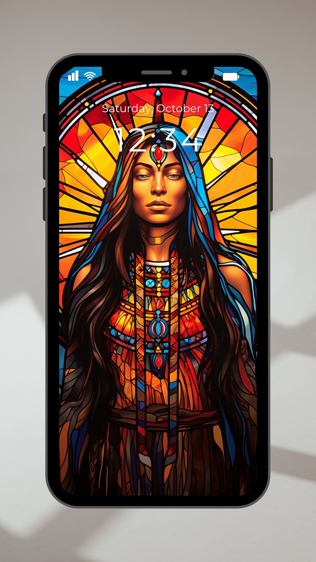 3 Phone Backgrounds, Native American Inspired Stained Glass Style ...