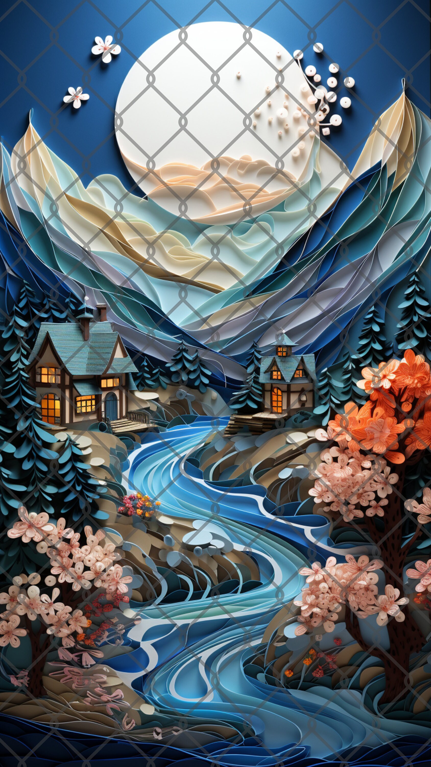 2 iPhone Wallpaper Digital Download, Quilled Paper Art Style, Kirigami ...