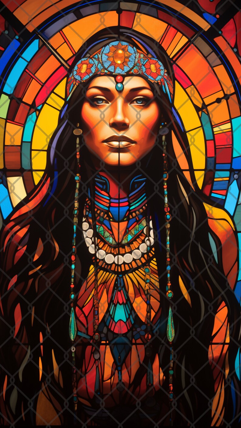 3 iPhone Backgrounds, Native American Inspired Stained Glass Style ...