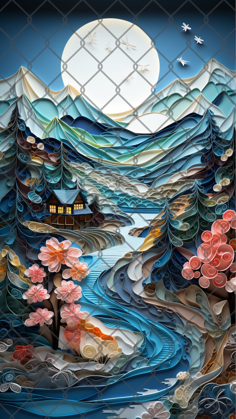 2 iPhone Wallpaper Digital Download, Quilled Paper Art Style, Kirigami ...