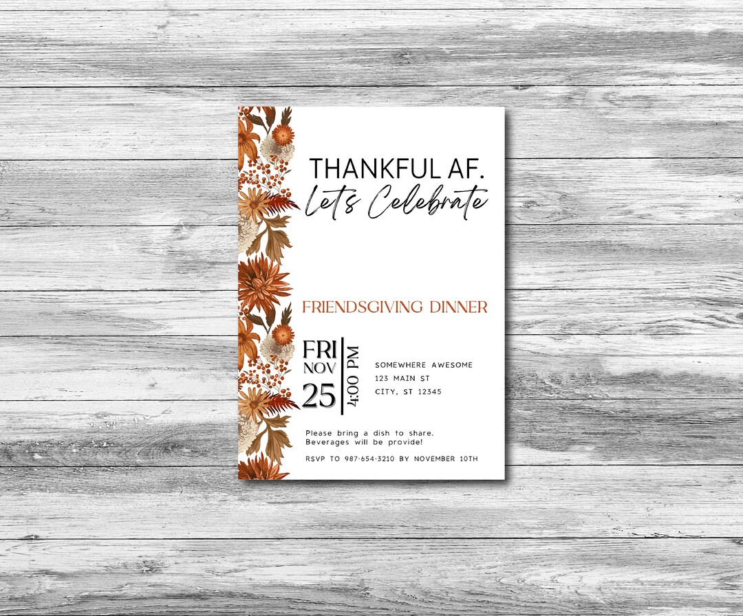 Editable Thankful AF Friendsgiving Dinner Invitation - Etsy