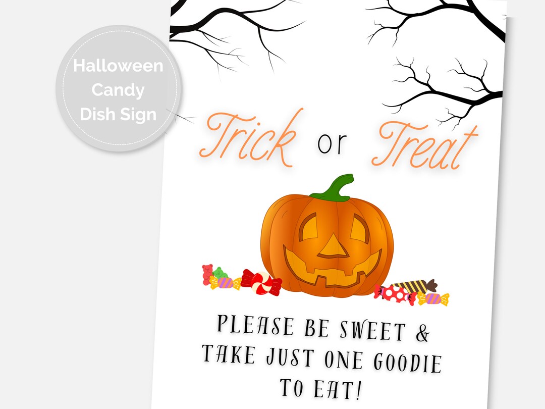 Trick or Treat Candy Bowl Printable Sign | Halloween Sign - Etsy