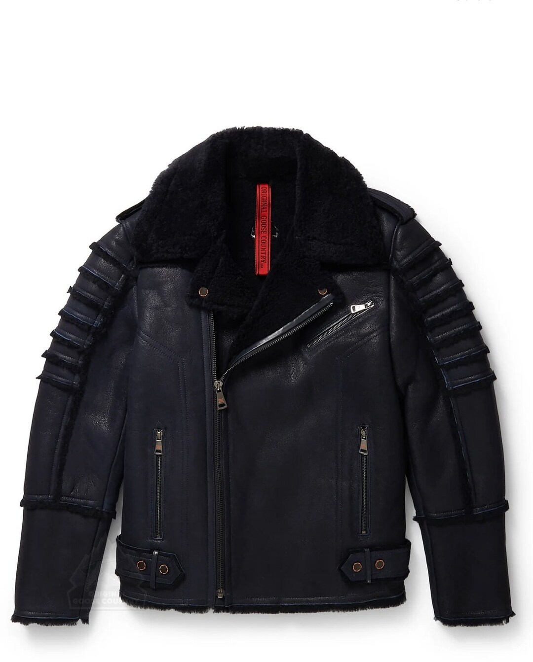 Handmade Original Goose Country Men's Navy Genuine Sheep Skin Shearling ...