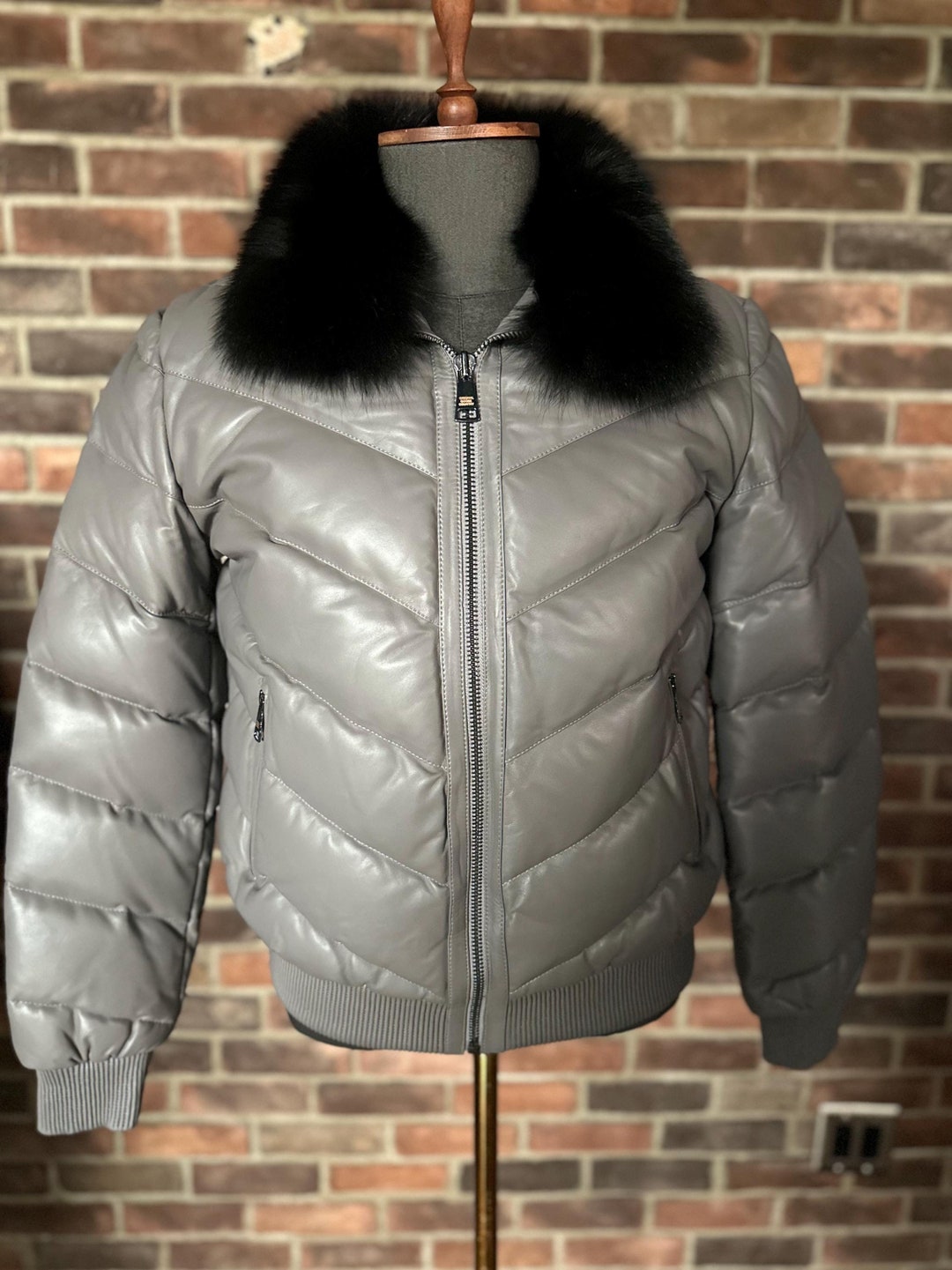 Original Goose Country Herren Graue Lammfell Leder Gänsedaunenjacke mit ...