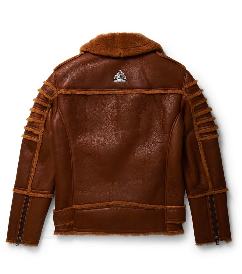 Men's Cognac Genuine Sheep Skin Shearling Moto Jacket, Real Shearling ...