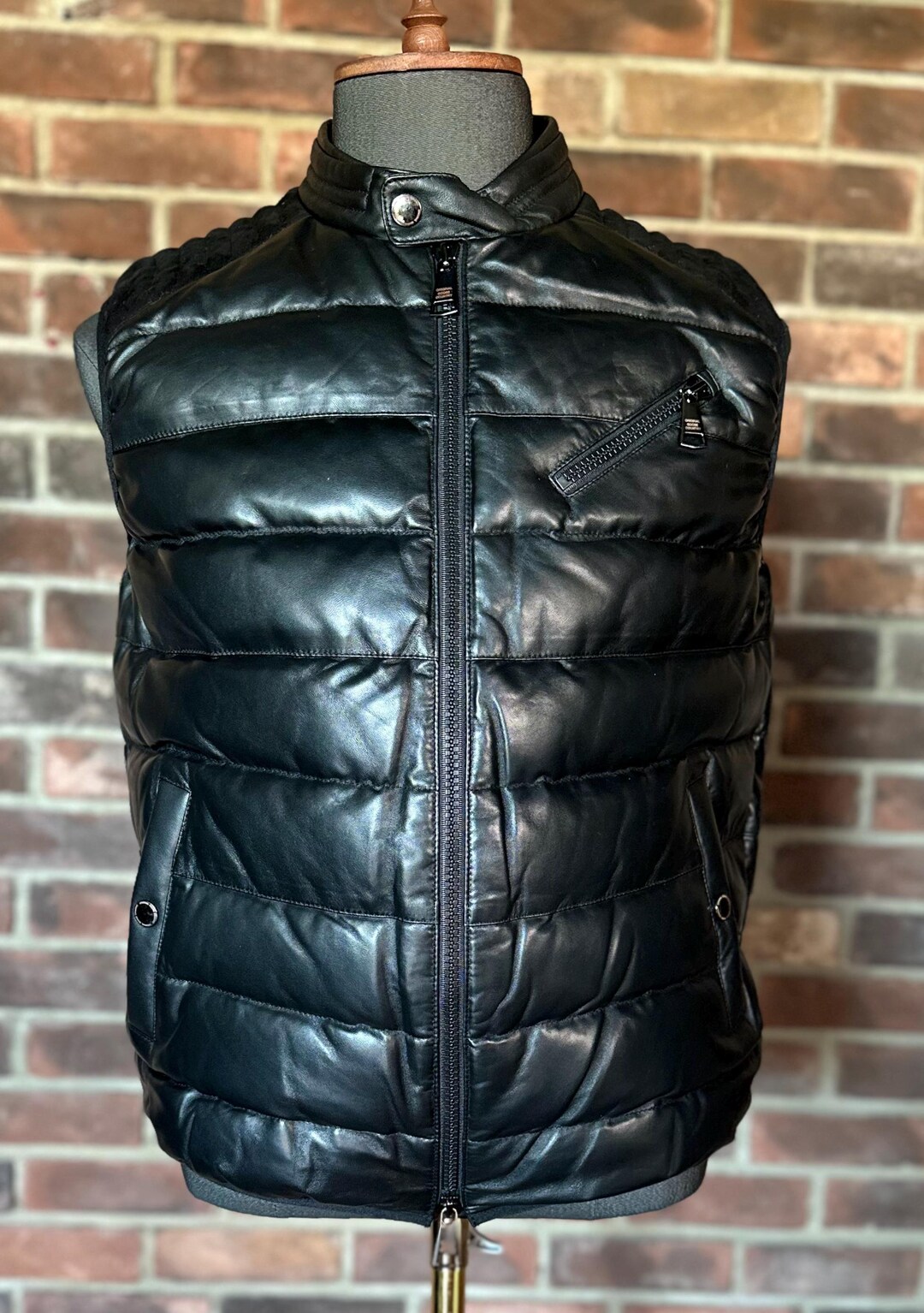 Original Goose Country Handmade Lambskin Leather Goose Down Black Vest ...