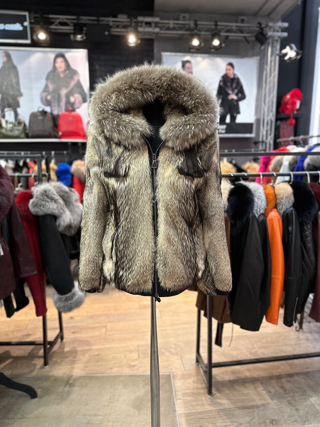 Men's Genuine Coyote Jacket With Hood, Medium Size, Real Coyote, Jackal ...