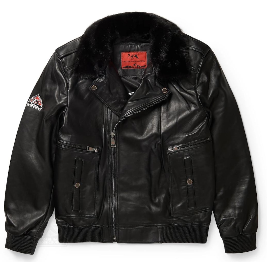 Original Goose Country Handmade Men's Lambskin Leather Bomber Jacket ...