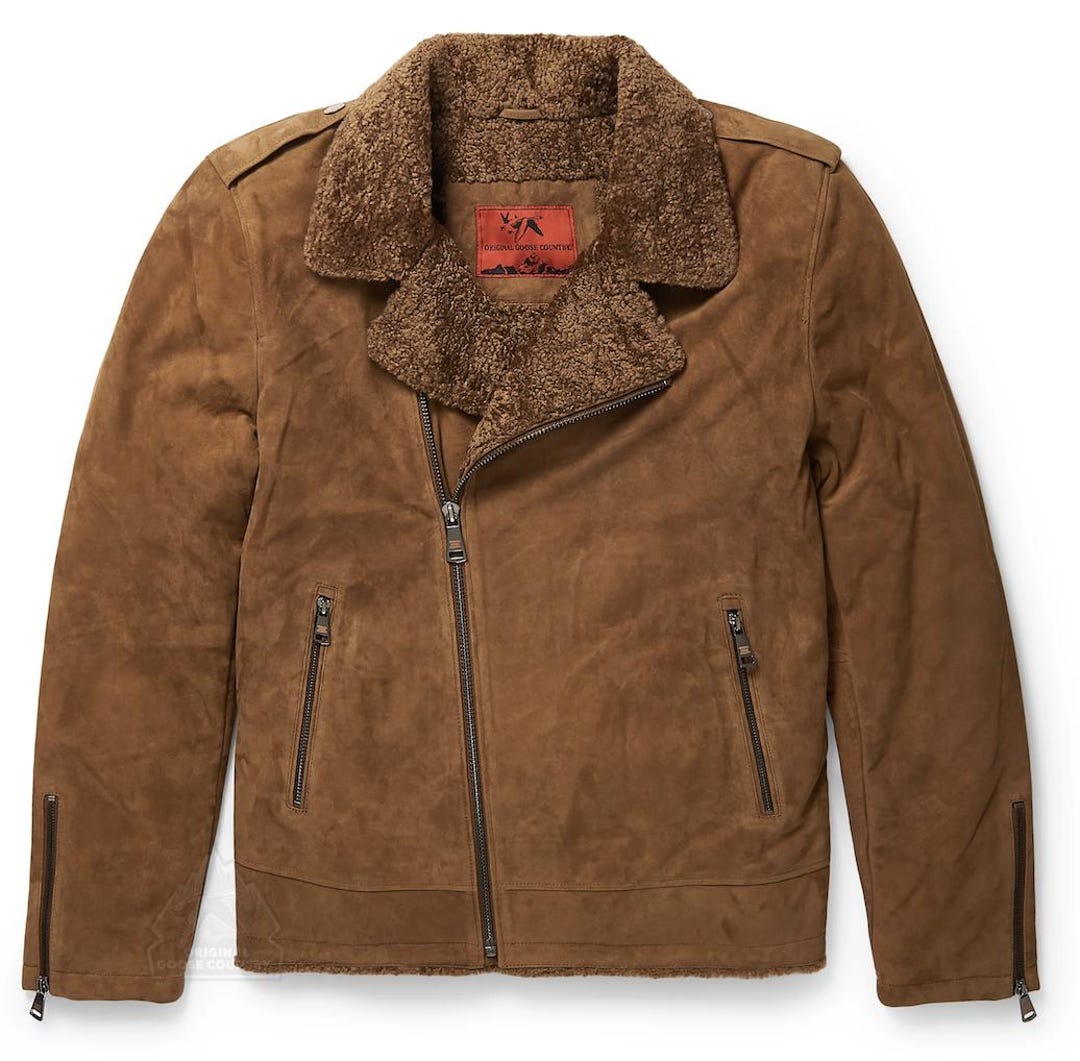Original Goose Country Men's Handmade Brown Sheepskin Shearling Moto ...