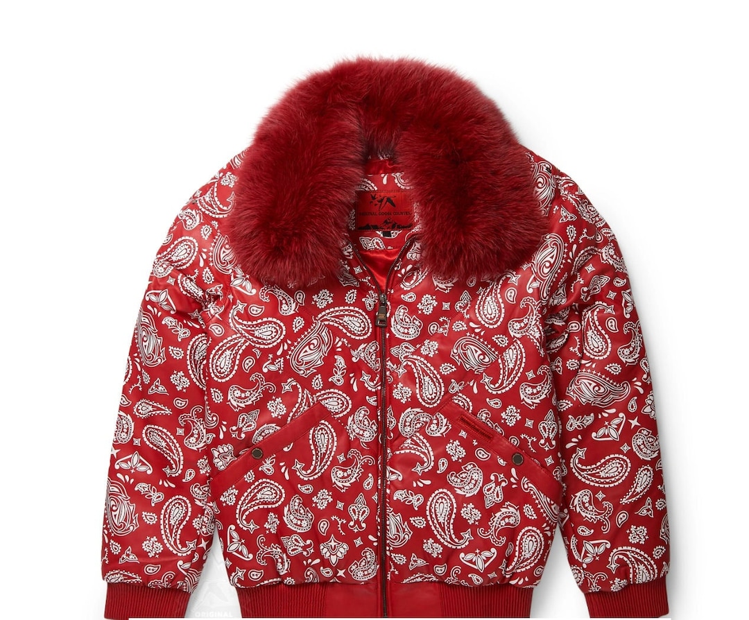 Original Goose Country Men's Red Paisley Lambskin Leather Bomber Jacket ...
