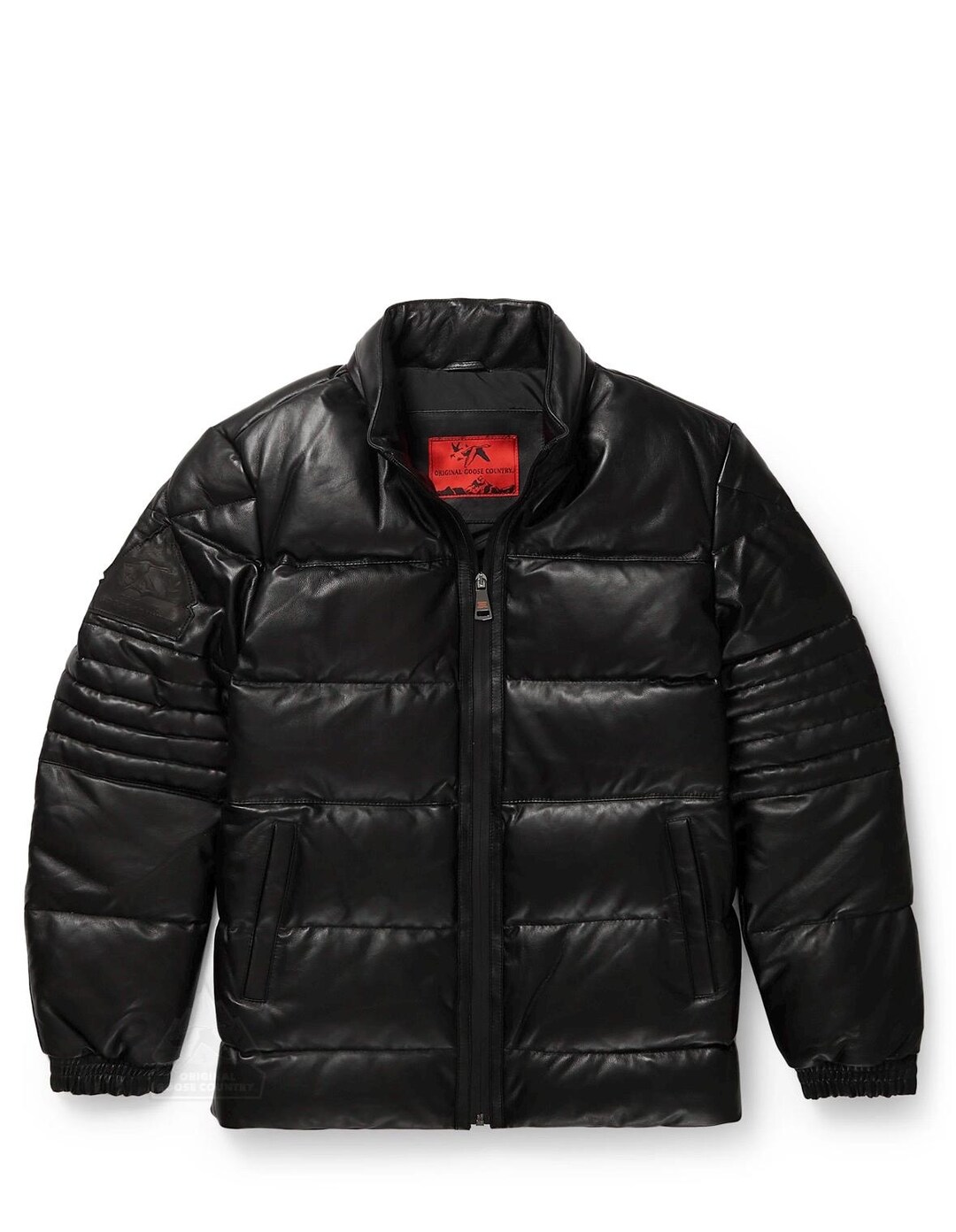 Original Goose Country Men's Black Handmade Lambskin Leather Goose Down ...