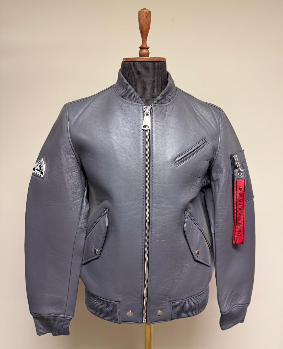 Original Goose Country Handmade Men's Grey Lambskin Leather Bomber ...