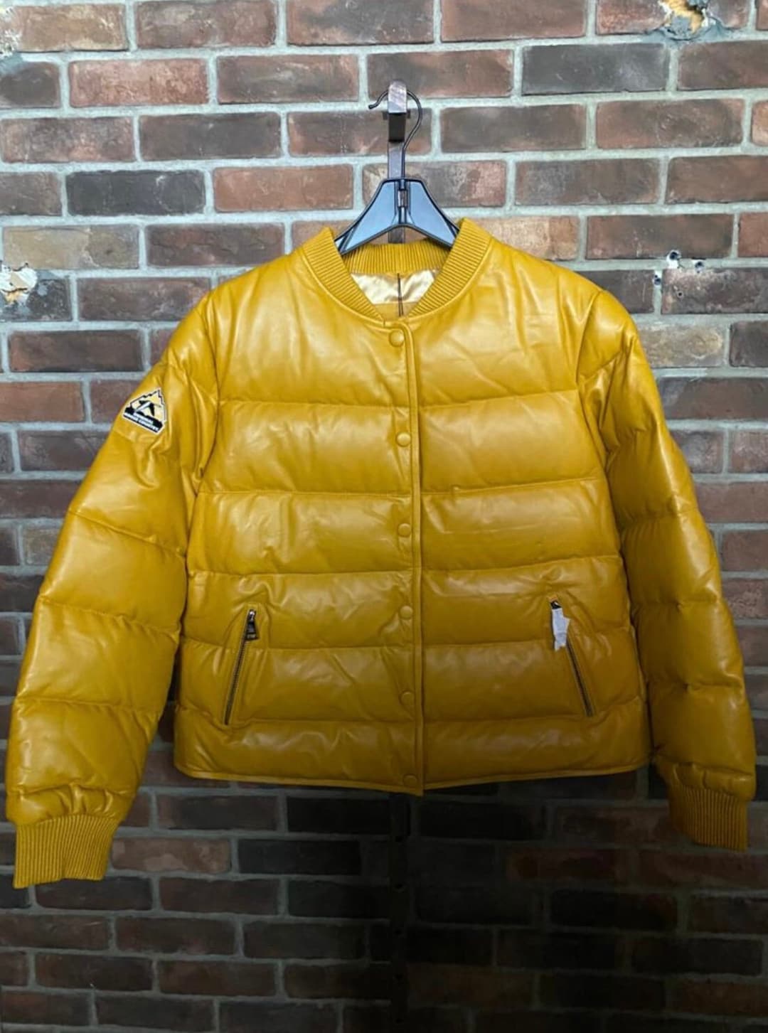 Women's City Bubble Yellow Lambskin Leather & Goose Down Jacket Coat ...