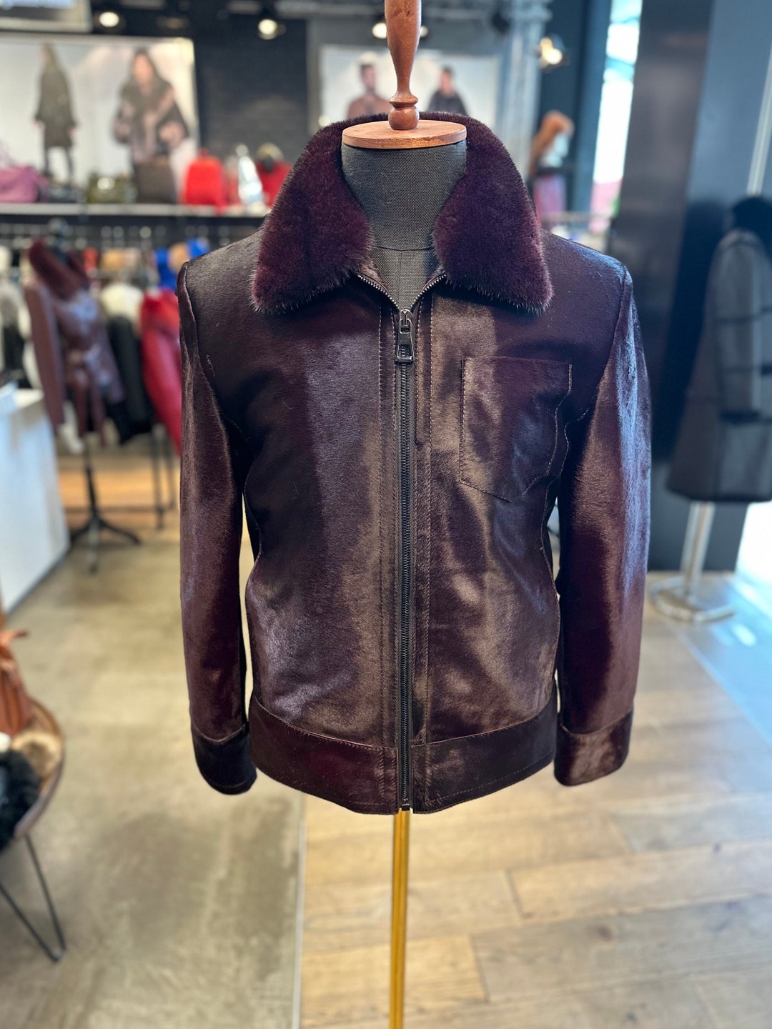 Men's Cavallino Pony Hair Jacket With Real Full Skin Mink Fur Collar ...