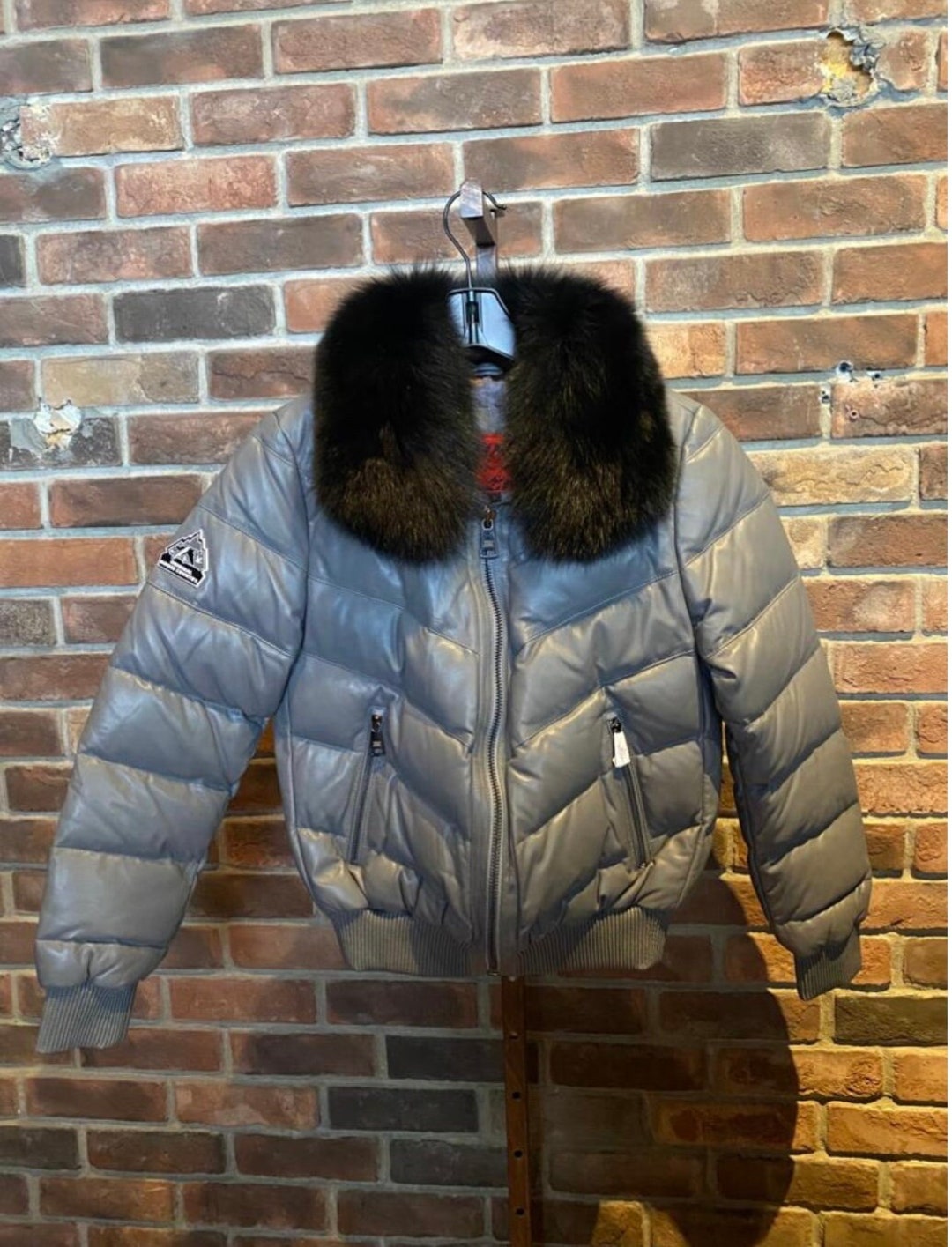 V-bubble Lamb Skin Leather & Goose Down Jacket With Full Skin Fox ...