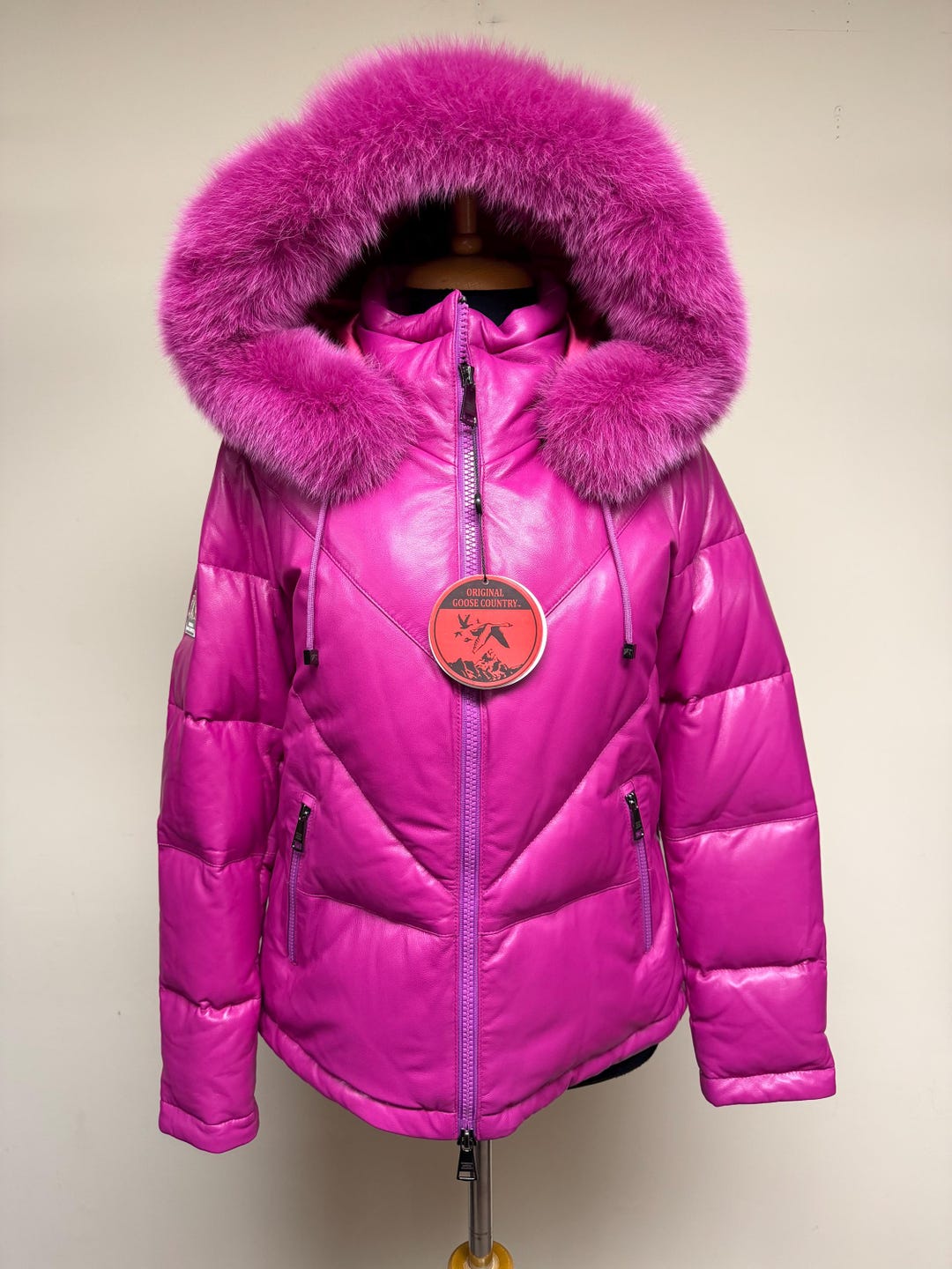 Original Goose Country Women's Bubble Lambskin Leather Goose Down Pink ...
