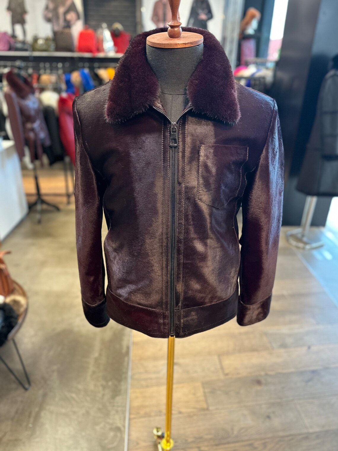 Men's Cavallino Pony Hair Jacket With Real Full Skin Mink Fur Collar ...