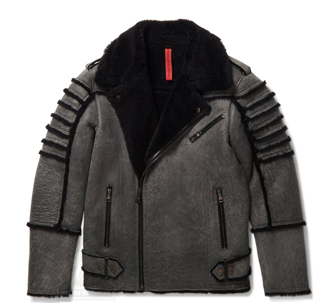 Handmade Original Goose Country Men's Gray Genuine Sheep Skin Shearling ...