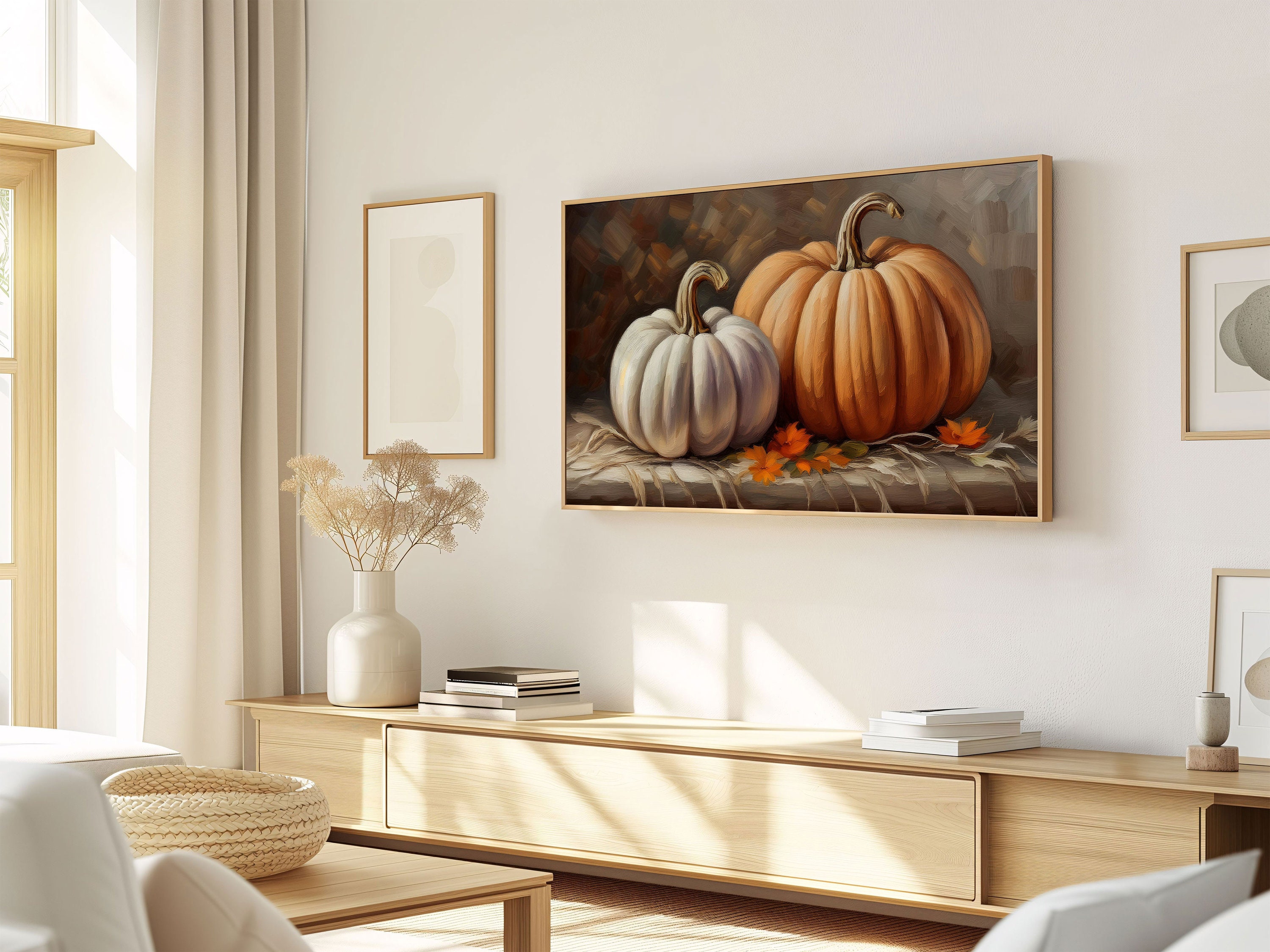 Frame TV Fall Pumpkin Painting Vintage, Samsung Frame TV Art Boho ...