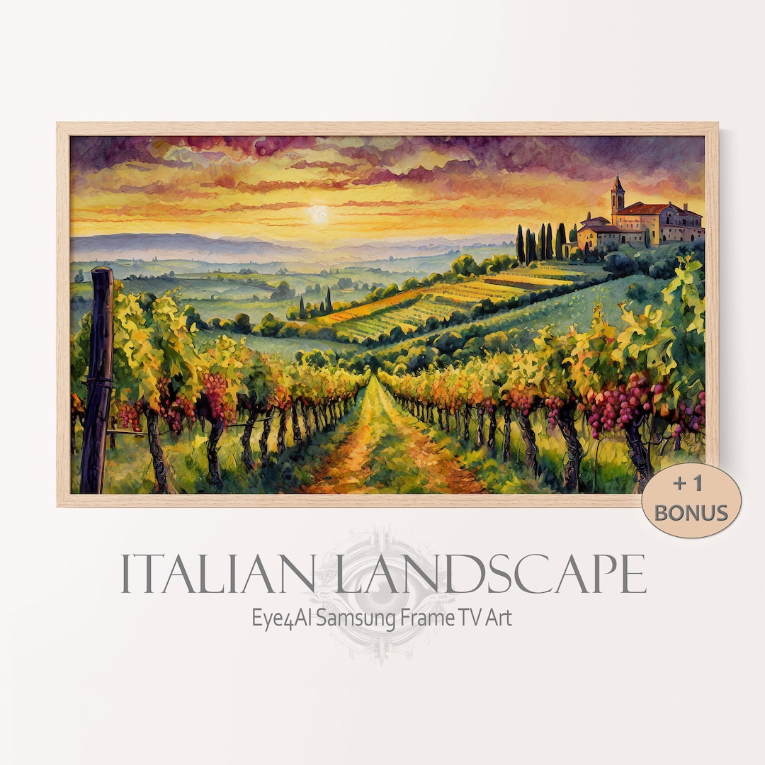 Rustic Italian Frame TV Art Vineyard Sunset Landscape Picture Italian ...