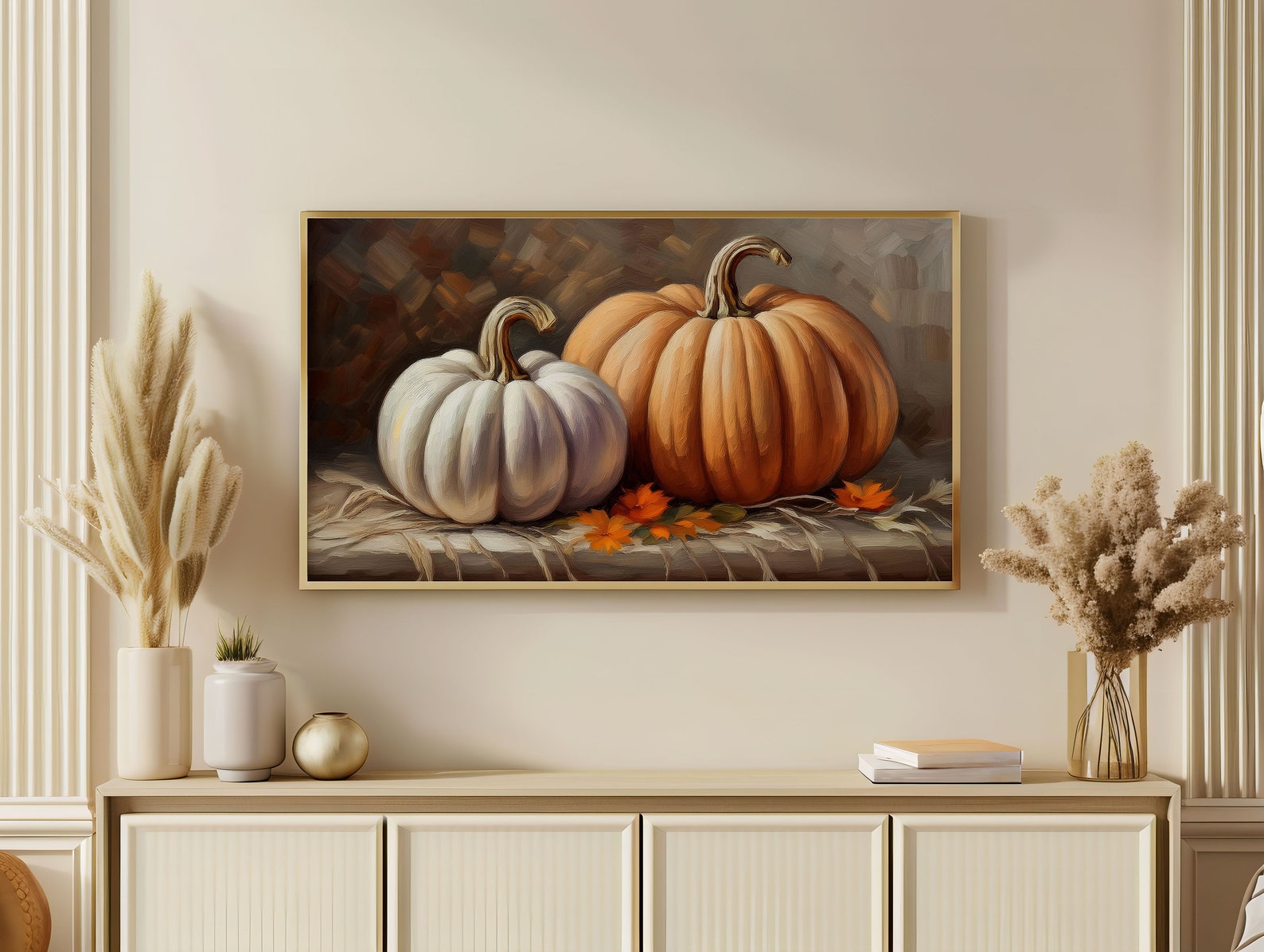 Frame TV Fall Pumpkin Painting Vintage, Samsung Frame TV Art Boho ...