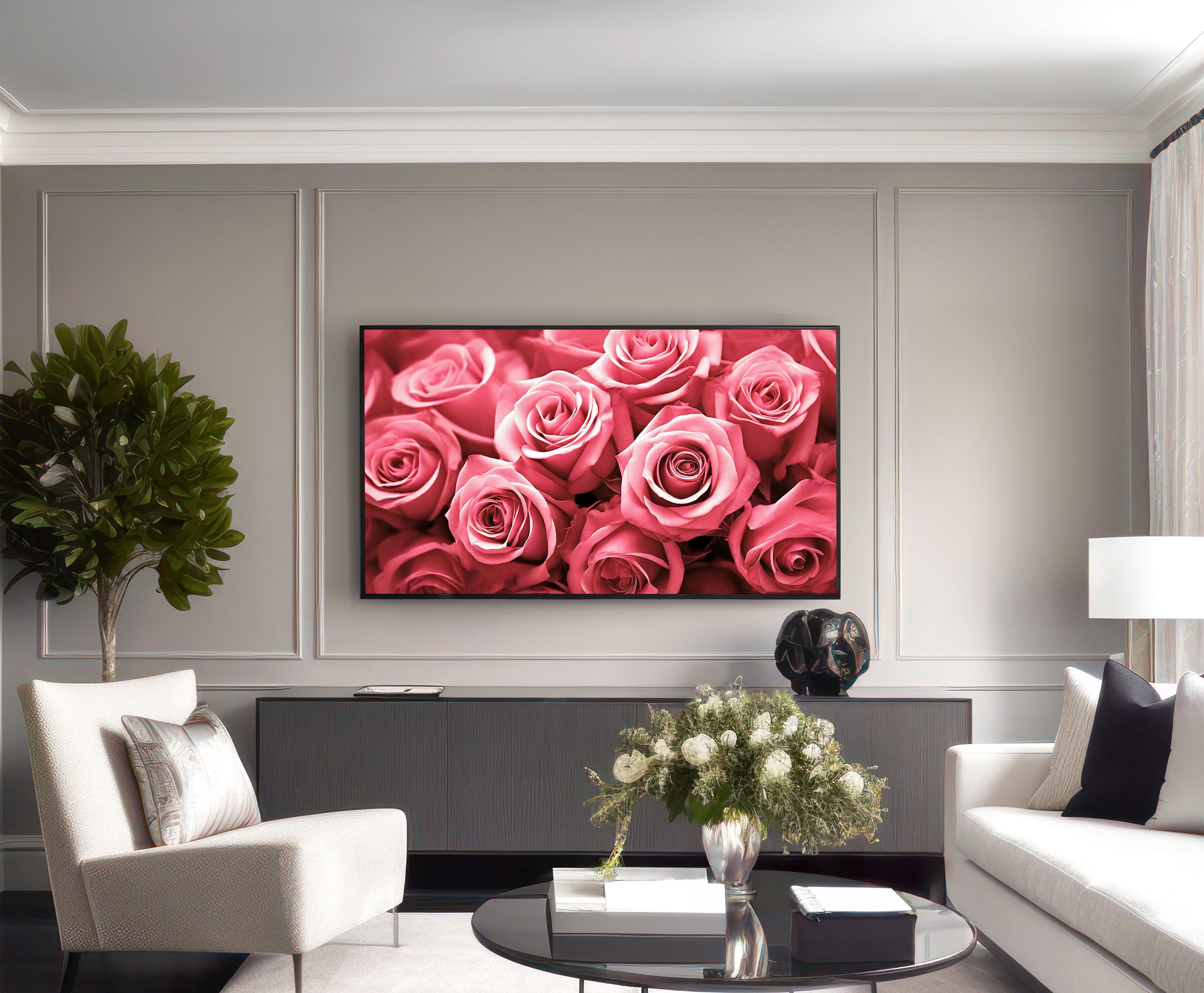 Valentine's Day Frame TV Art Pink Hearts and Roses Picture for ...