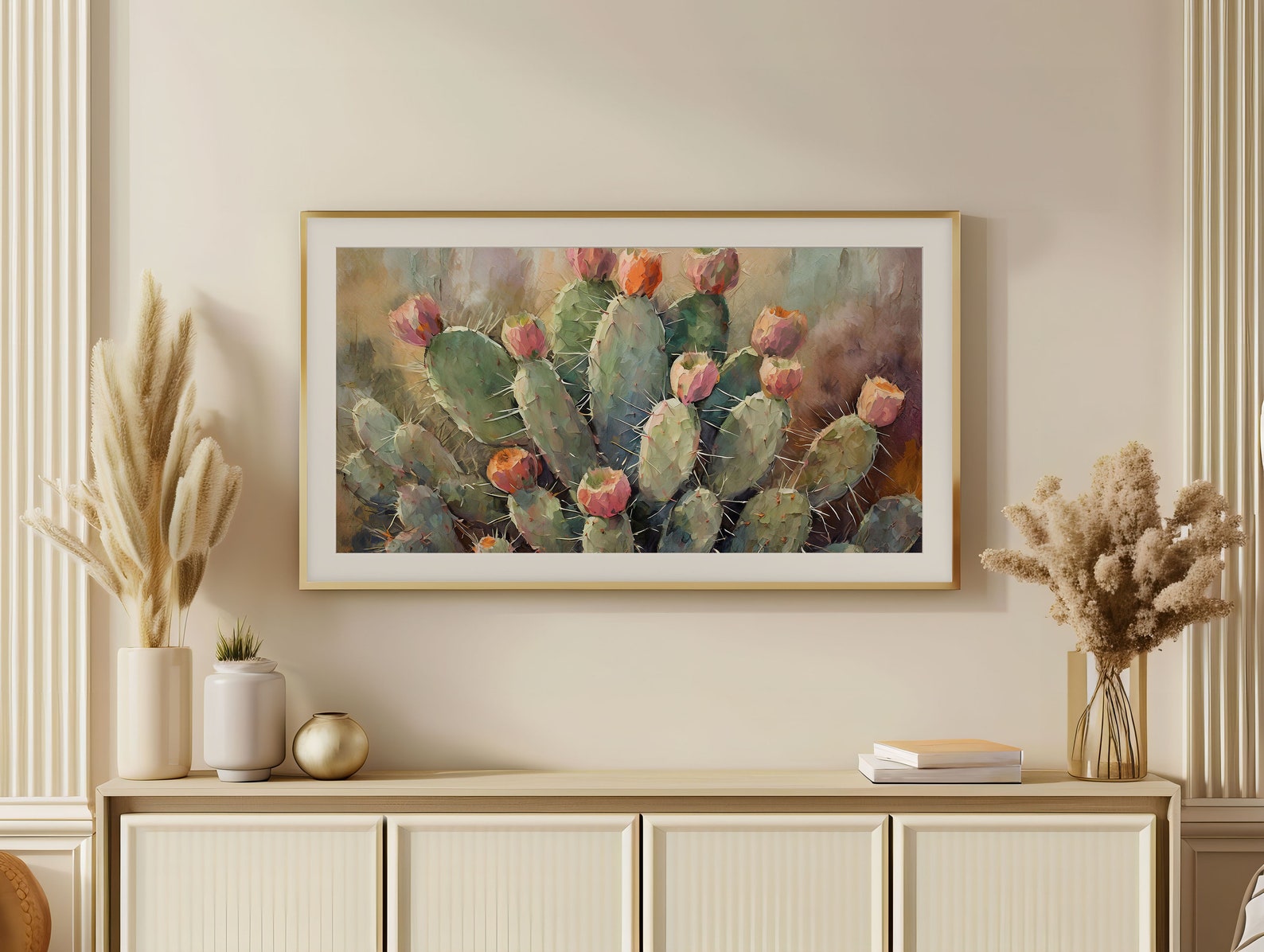 Western Art for Frame TV Cactus Painting of Desert Southwest Aesthetic Wallpaper Download for ...