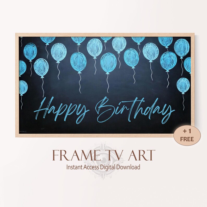 Happy Birthday Frame TV Modern Blue Balloon Chalkboard TV Art for Kids ...