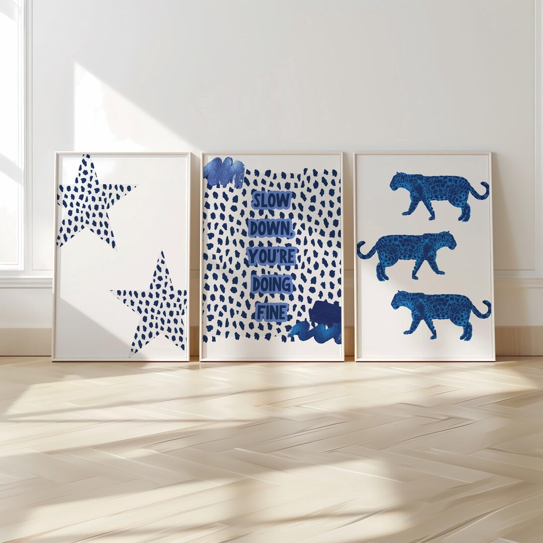 Navy Blue Cheetah Print 3 Piece Wall Art - Retro Wall Art - Trendy ...