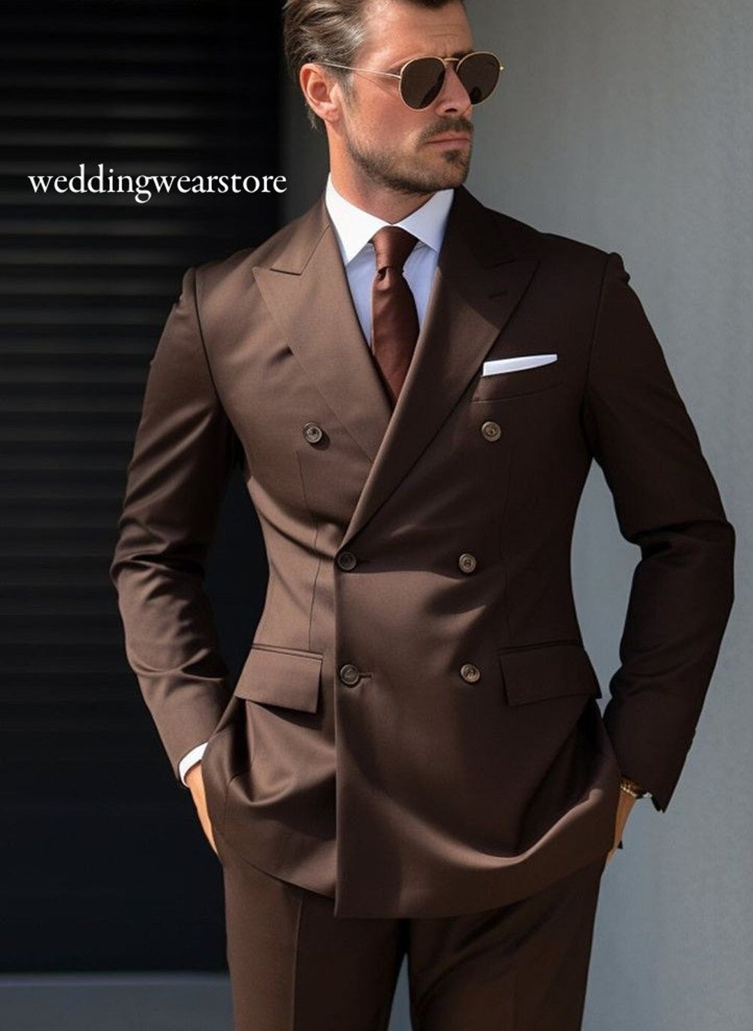 Men Brown Suit, Wedding Wear Two Piece Suit, Groom Stylish, Premium Men ...