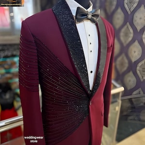 Embroidery Suit, for Men Maroon Suit, Wedding Wear Two Piece Suit ...