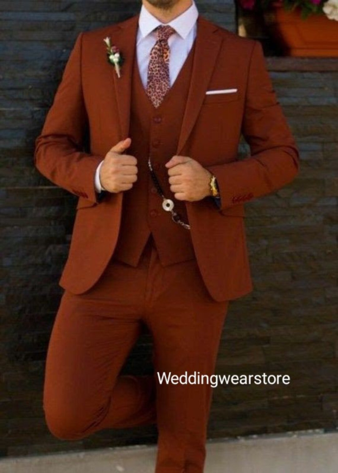Grooms Men Suit, Party Wear Dusty Rust Suit, Wedding Wear, Three Piece ...