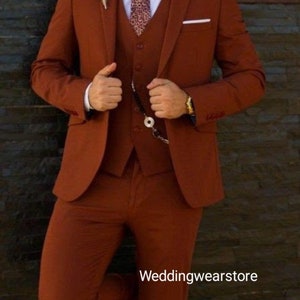 Grooms Men Suit, Party Wear Dusty Rust Suit, Wedding Wear, Three Piece ...