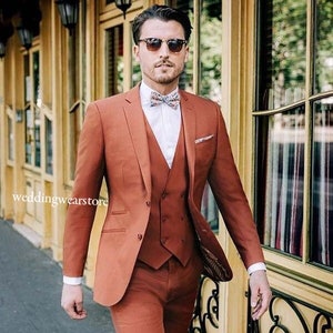 Men's, Premium Rust Brown 3 Piece Suits, Wedding Suits, Groom Wear and ...