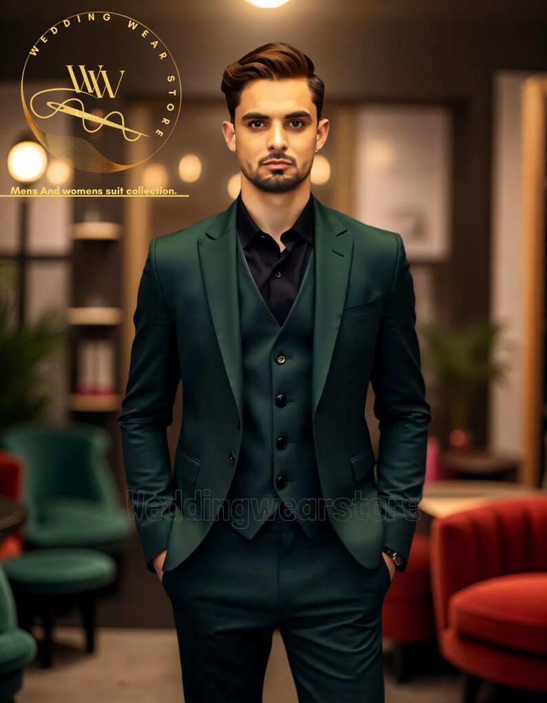 Men's Green 3 Piece Suit: Luxury Wedding and Groom Attire Bespoke Suits - Etsy Australia