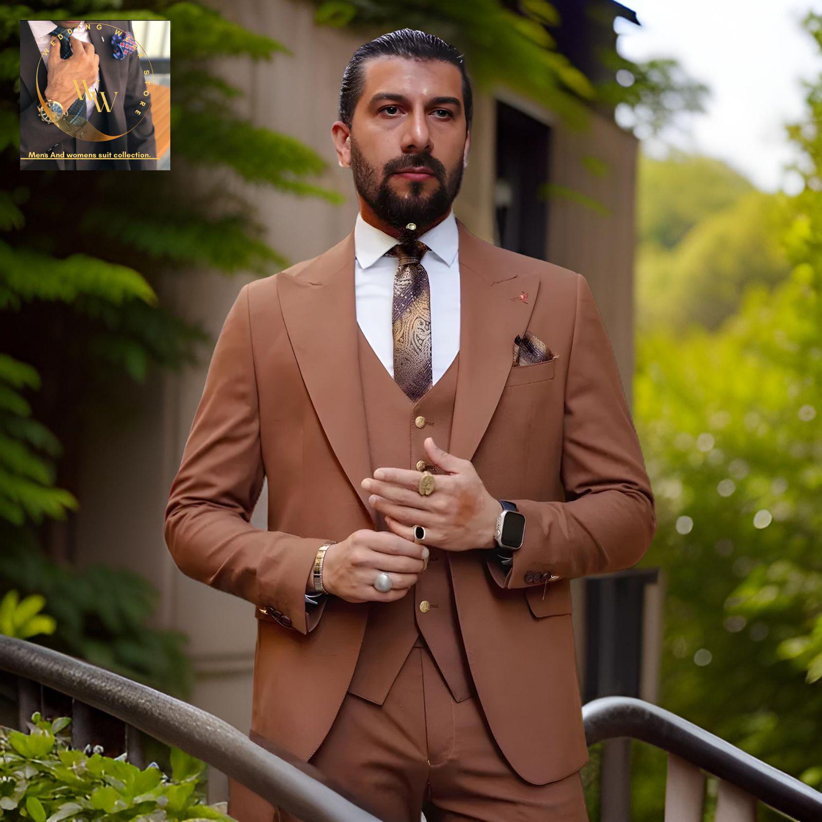 Premium Rust Brown 3 Piece Suit, Wedding Wear Suits, Groom Stylish ...