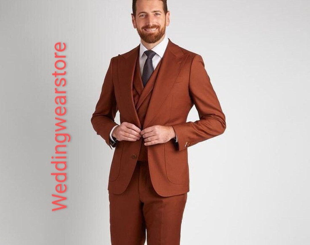 Rust Brown Men 3 Piece Suits Wedding Wear Groom Suits, Wedding Gifts ...
