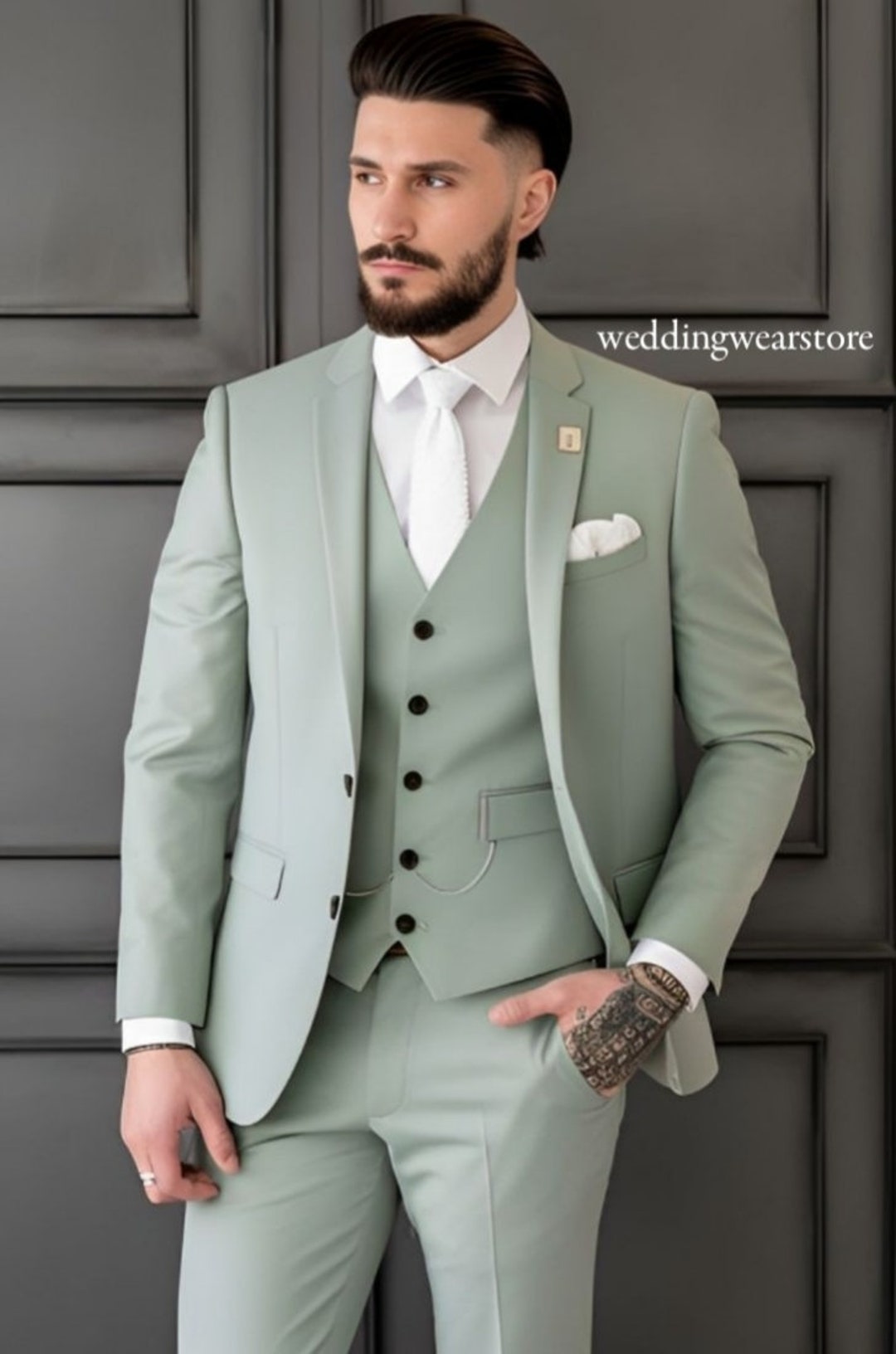 Men's Sage Green Suits, Men Three Piece Suit,groom Wedding Wear Suit, Ethnic Wedding Wear Suit ...